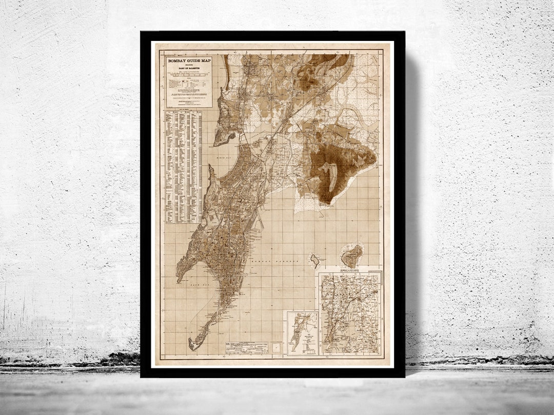 Old Map of Bombay 1933 Mumbai India Sepia Vintage Map | Vintage Poster ...