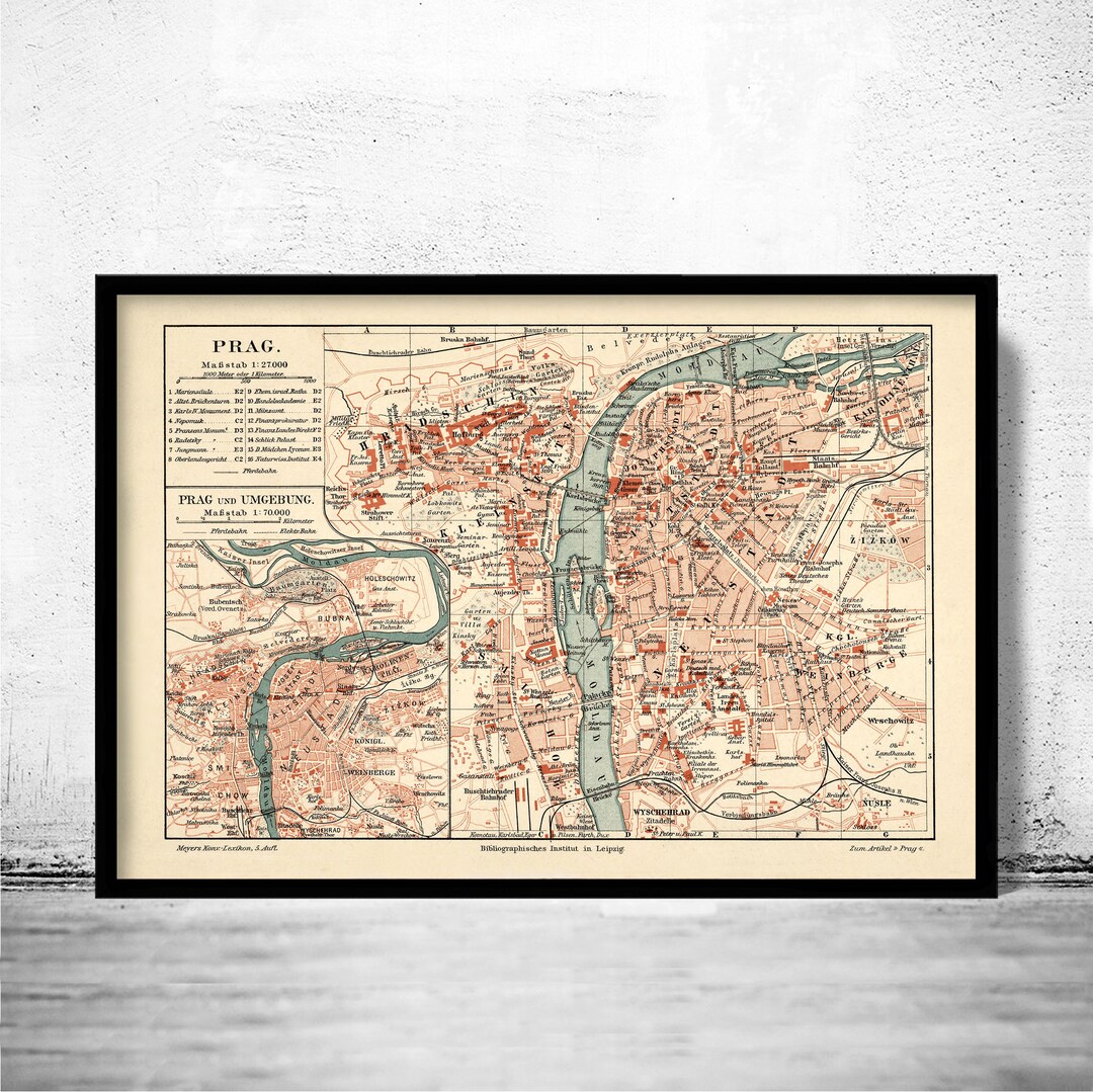 Old Map of Prague 1894 Czech Republic Vintage Map Vintage Poster Wall ...