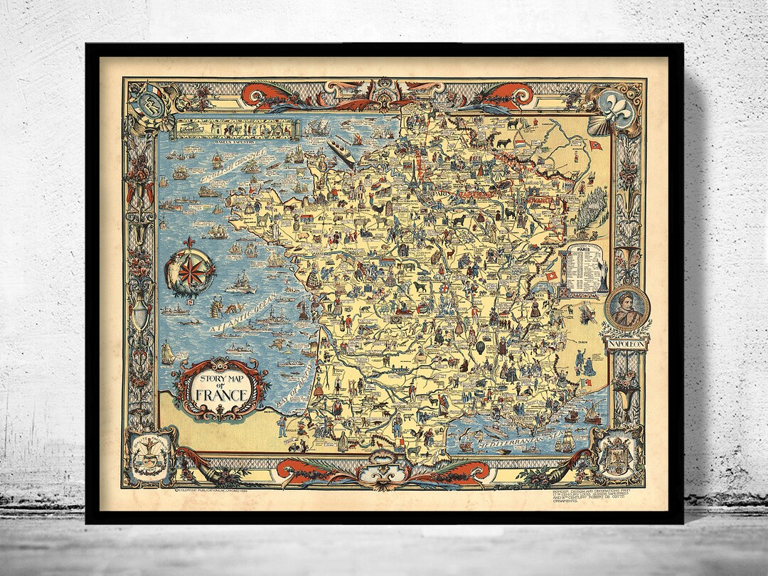 Old Map of France Story Map 1936 Vintage Map of France Vintage Poster ...