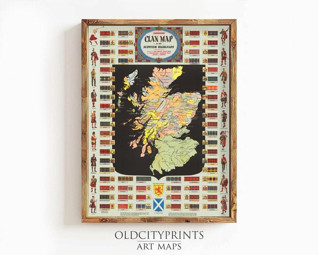 Scotland Clans Family Scottish Clan Map Poster Scotland Family Names ...