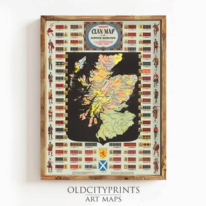 Scotland Clans Family Scottish Clan Map Poster Scotland Family Names ...