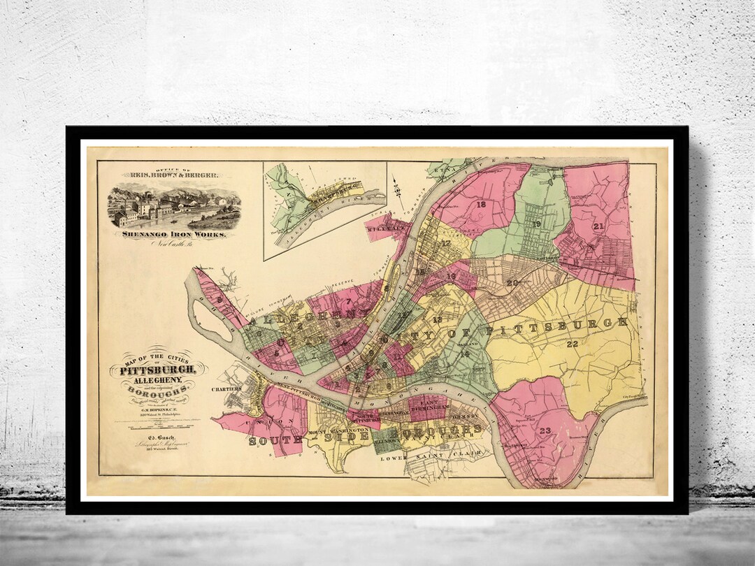 Old Map of Pittsburgh Allegheny 1872 Vintage Map Vintage Poster Wall ...