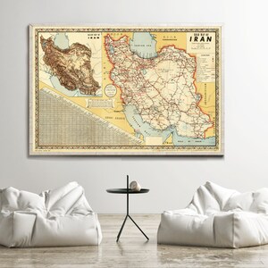 Old Map of Iran Road Map Vintage Map of Iran Vintage Poster Wall Art ...