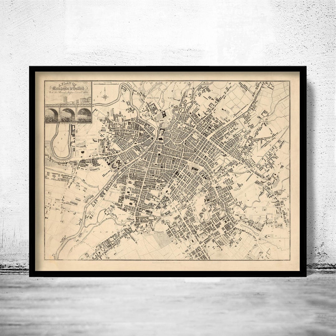 Old Map of Manchester United Kingdom 1825 Vintage Map Vintage Poster ...