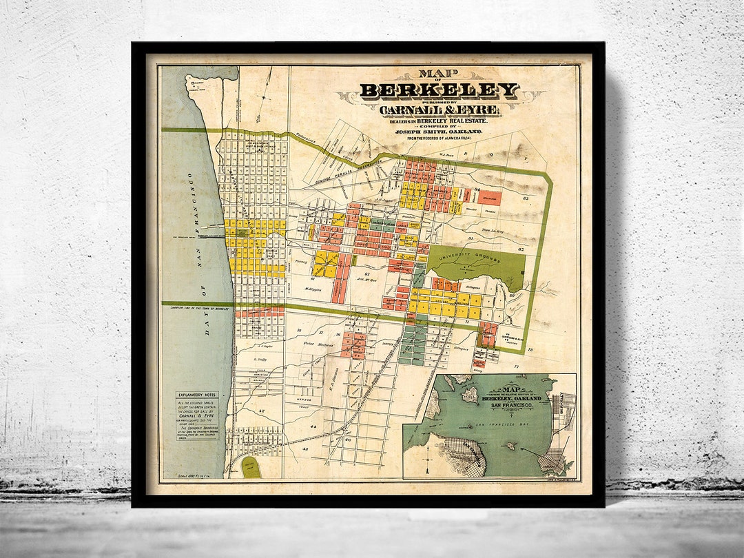 Old Map Berkeley California 1880 Vintage Map Vintage Poster Wall Art ...