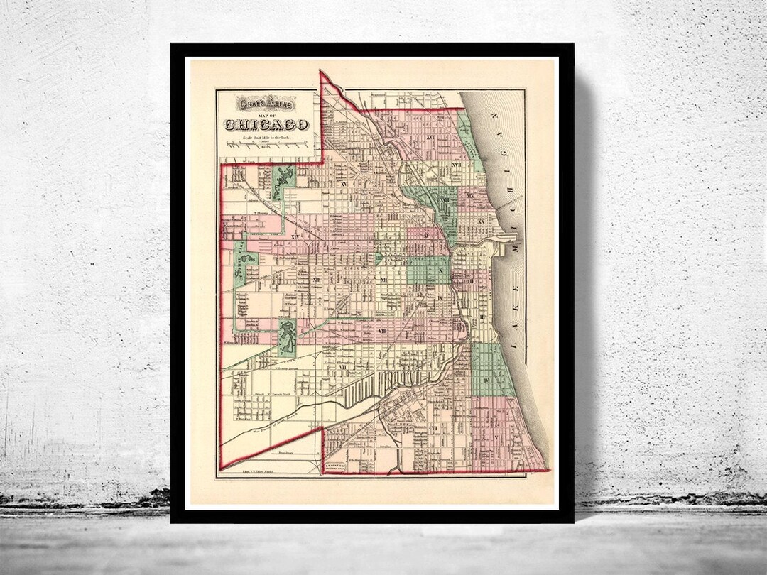 Old Map of Chicago 1874 Vintage Map of Chicago | Vintage Poster Wall ...