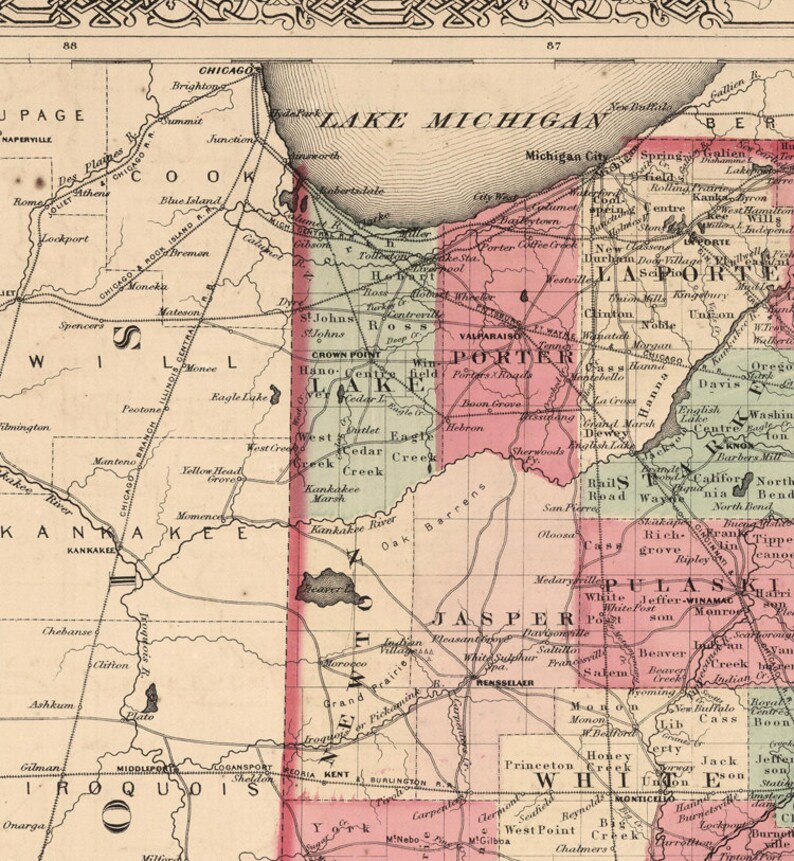 Old Map Indiana State 1864 United States of America Vintage - Etsy