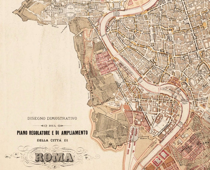 Old Map Of Rome 1883 Vintage Map Of Rome | Vintage Poster Wall Art ...