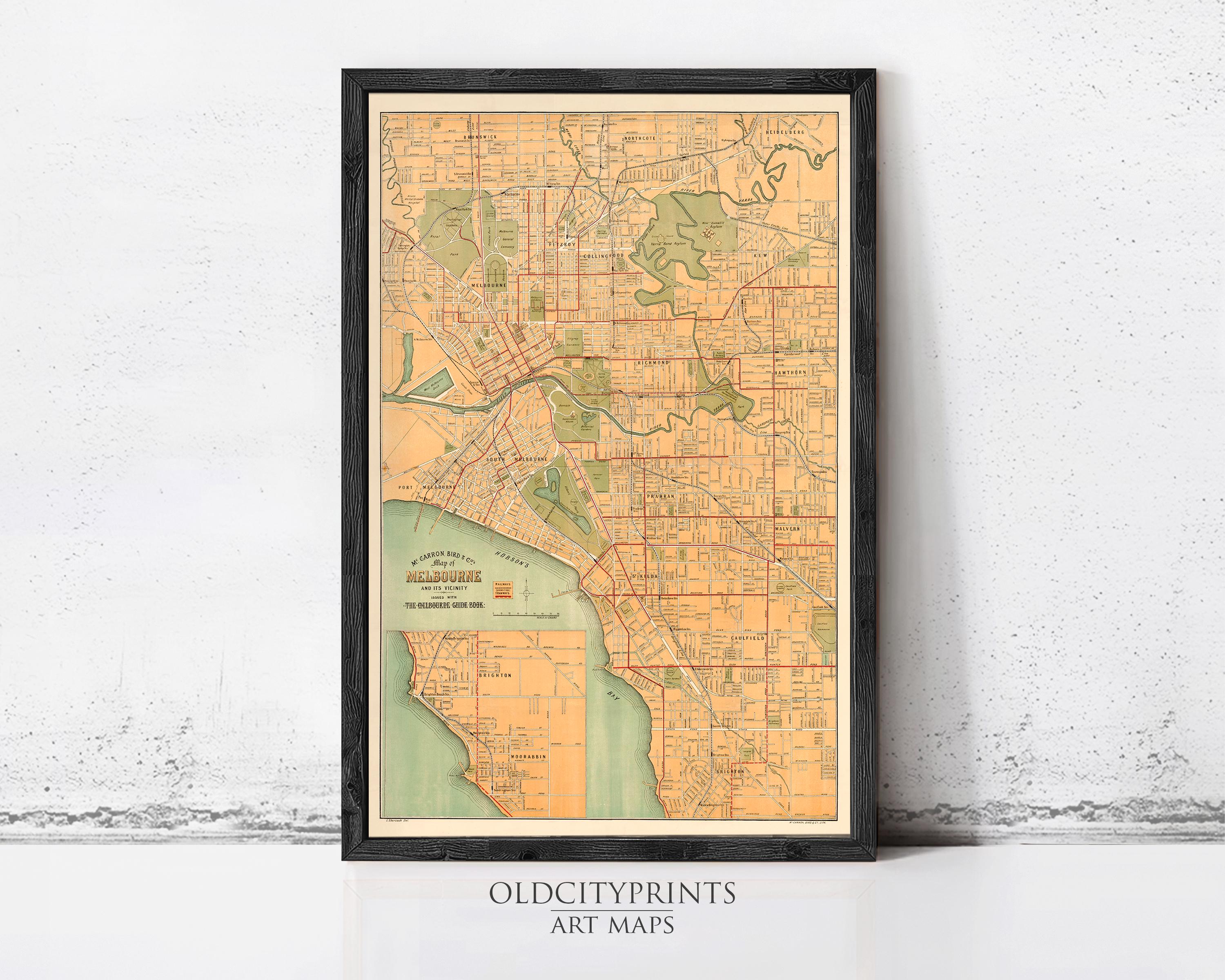 Old Map of Melbourne City 1913 Australia | Wall Map Print - Etsy