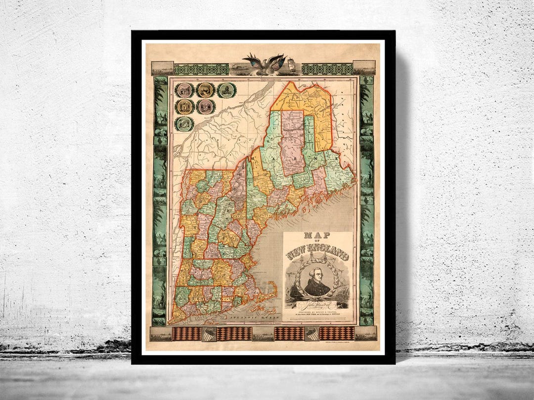 Old Map of New England 1847 Vintage Map of New England Vintage Map ...