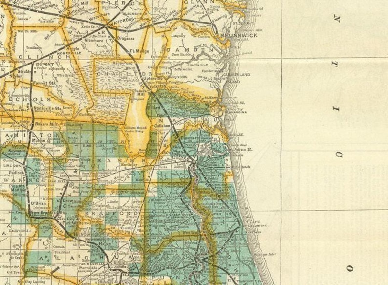 Old Map of Florida State 1890 Florida Vintage Map | Wall Map Print - Etsy