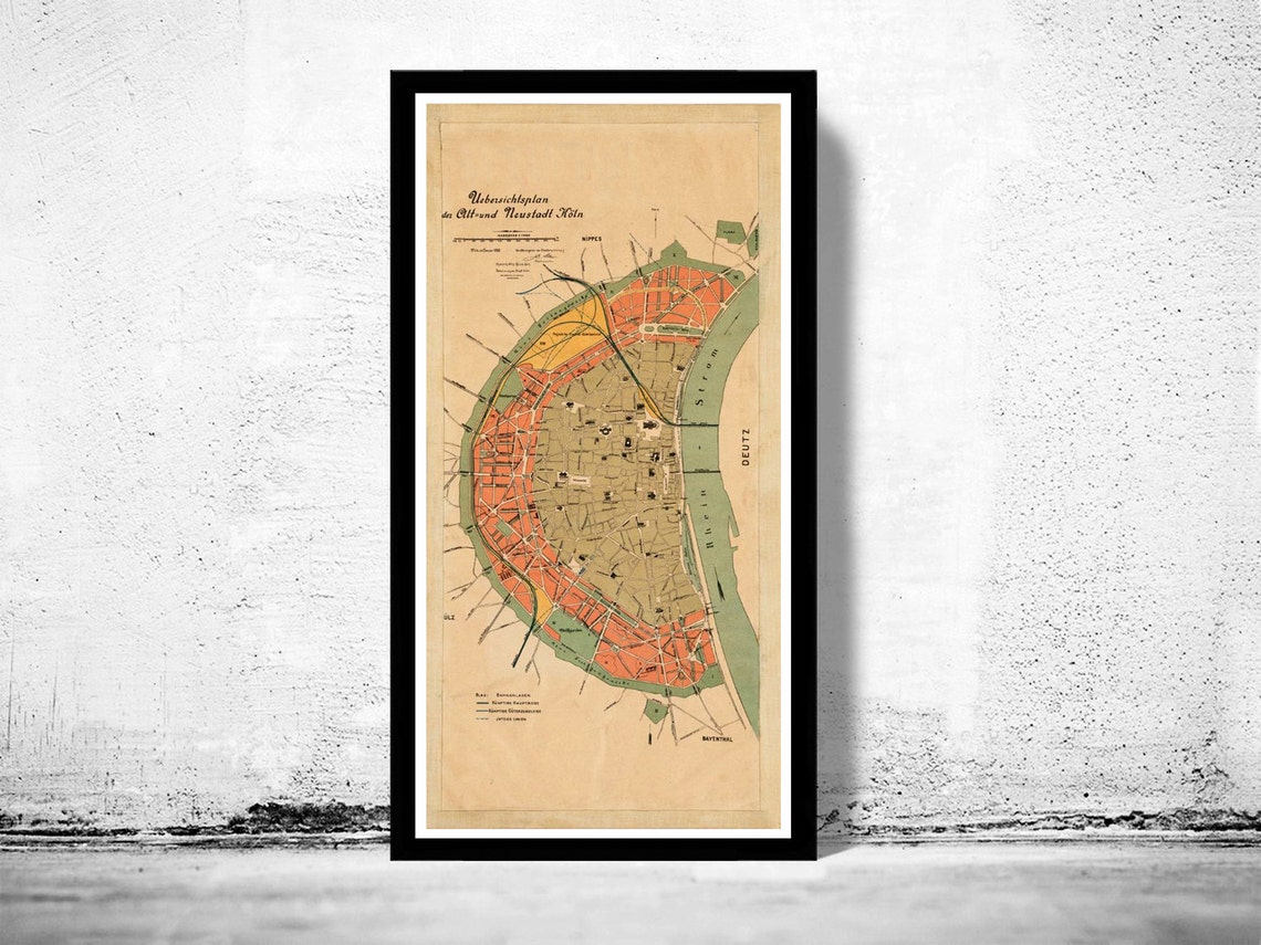 Old Map of Koln Cologne Germany 1888 Vintage Poster Wall | Etsy