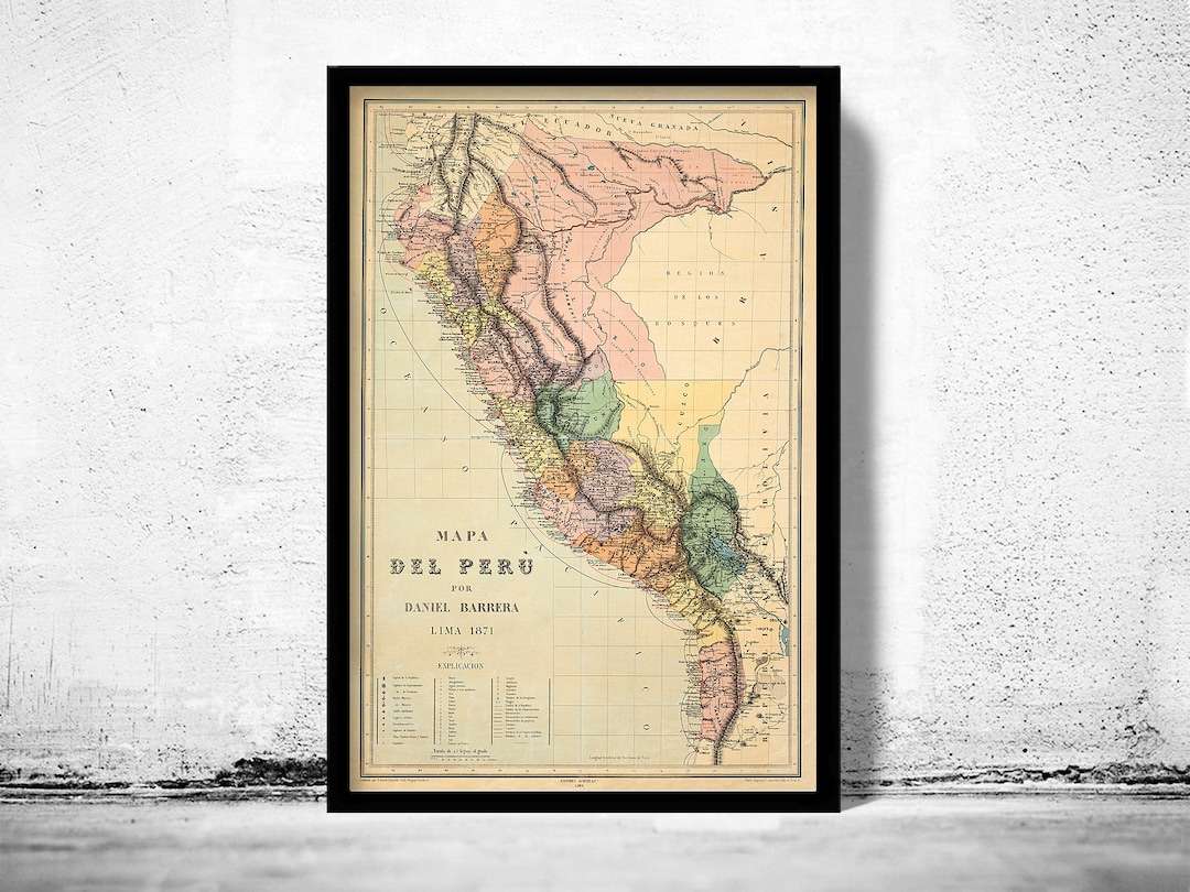 Old Map of Peru Lima 1871 Vintage Map Vintage Poster Wall Art Print ...