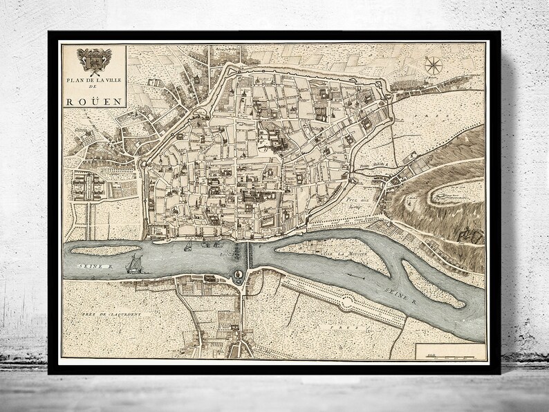 Old Map of Rouen France City Plan 1740 Vintage Map Vintage - Etsy