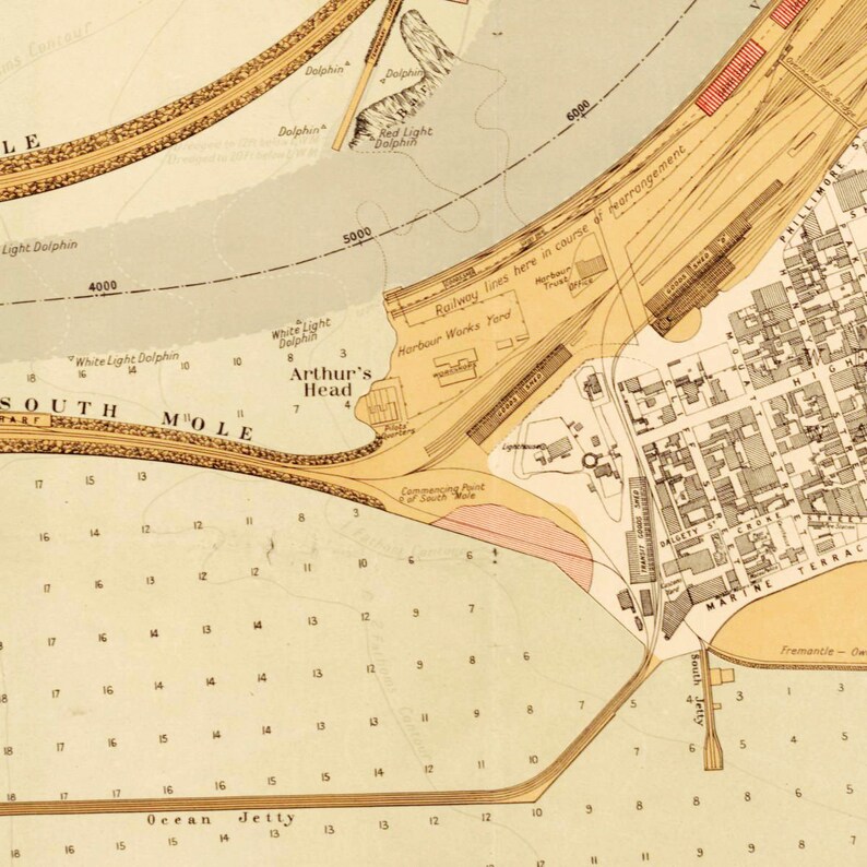 Vintage Map of Fremantle Port Harbour and Perth Australia - Etsy