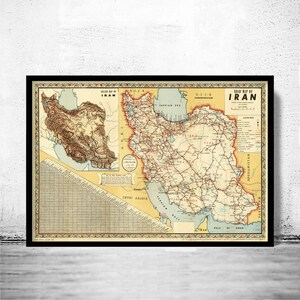 Old Map of Iran Road Map Vintage Map of Iran| Vintage Poster Wall Art ...