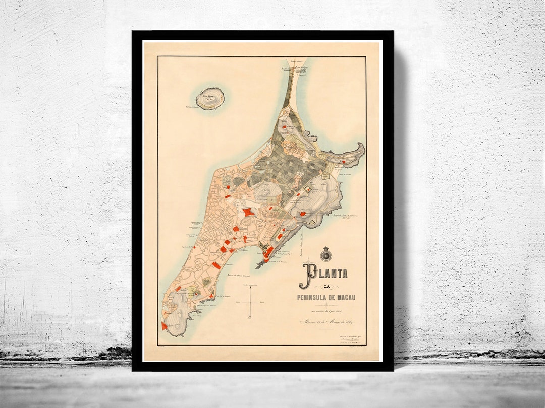 Old Map of Macau 1889 Macao China Vintage Map Vintage Poster Wall Art ...