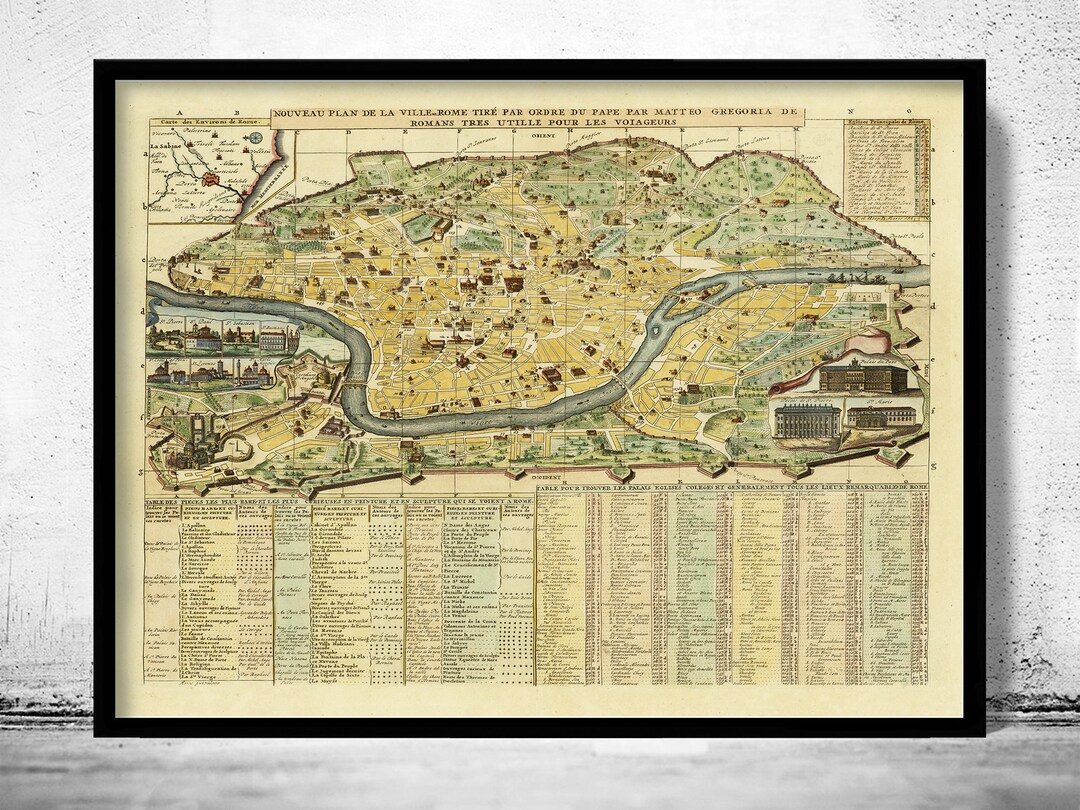 Old Map of Rome Italy 1719 Vintage Map of Rome Vintage Poster Wall Art ...