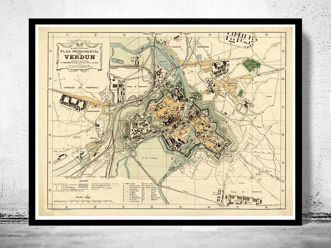 Old Map of Verdun France 1924 Vintage Map Vintage Poster Wall Art Print ...