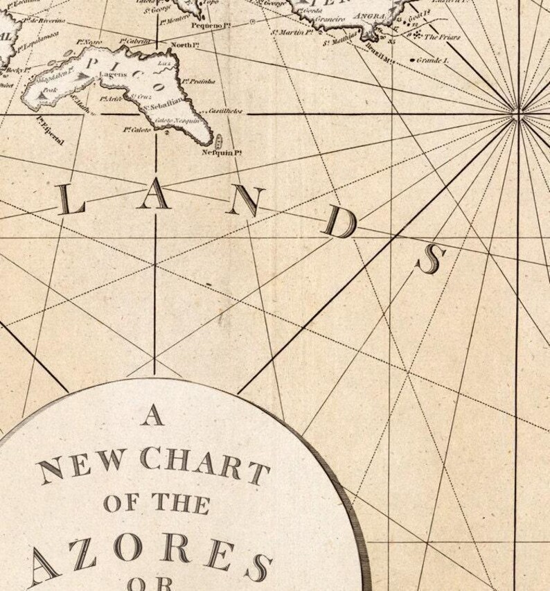 Old Map of Açores Azores Islands 1803 Vintage Map | Wall Map Print - Etsy