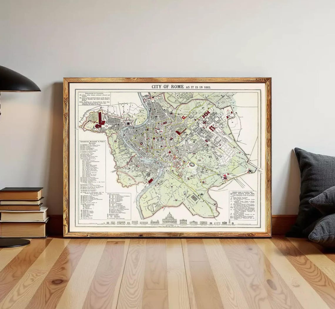 Old Map of Rome Italy 1883 Vintage Map of Rome | Wall Map Print - Etsy