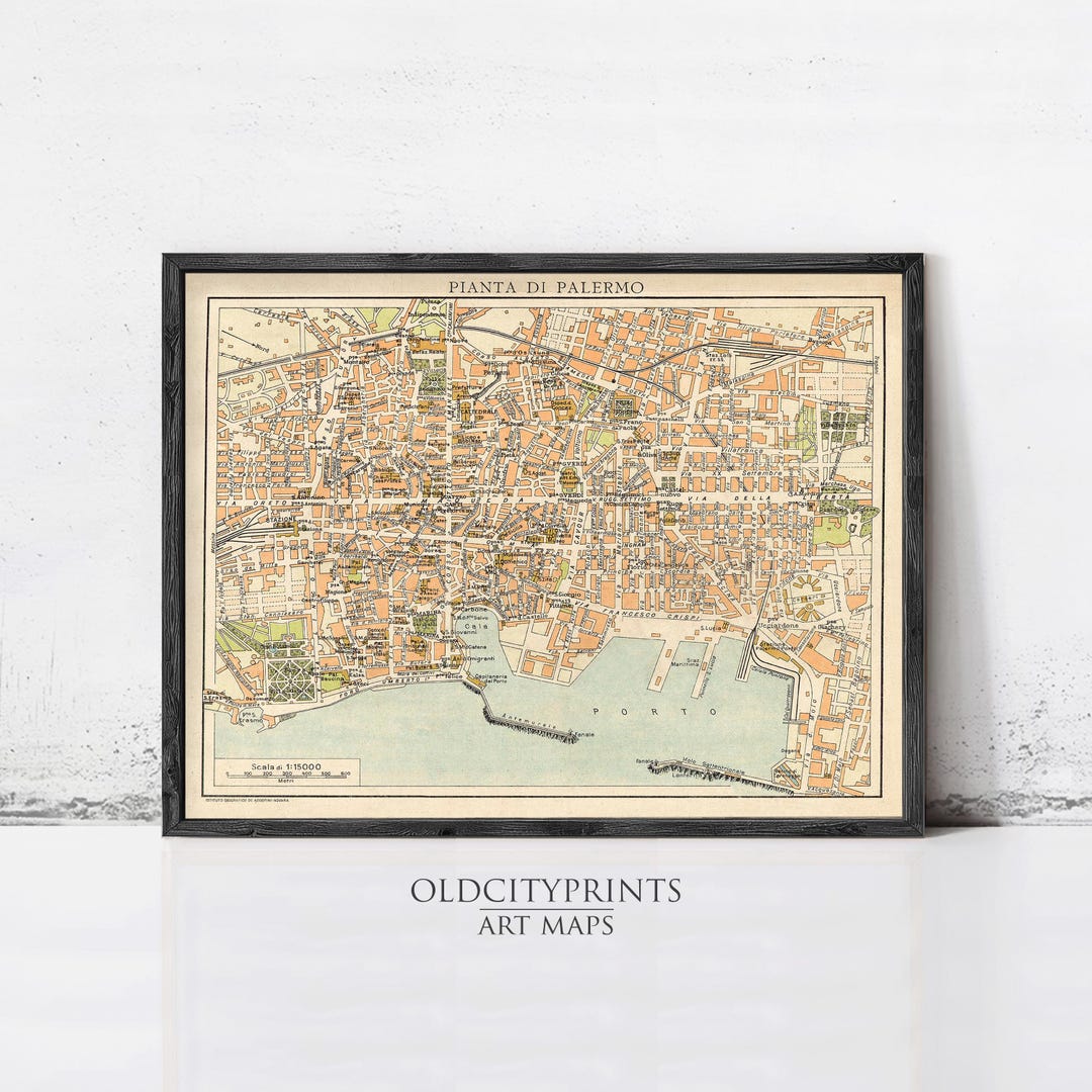 Palermo Italy 1930 Vintage Map | Old City Wall Art Décor Print - Etsy ...