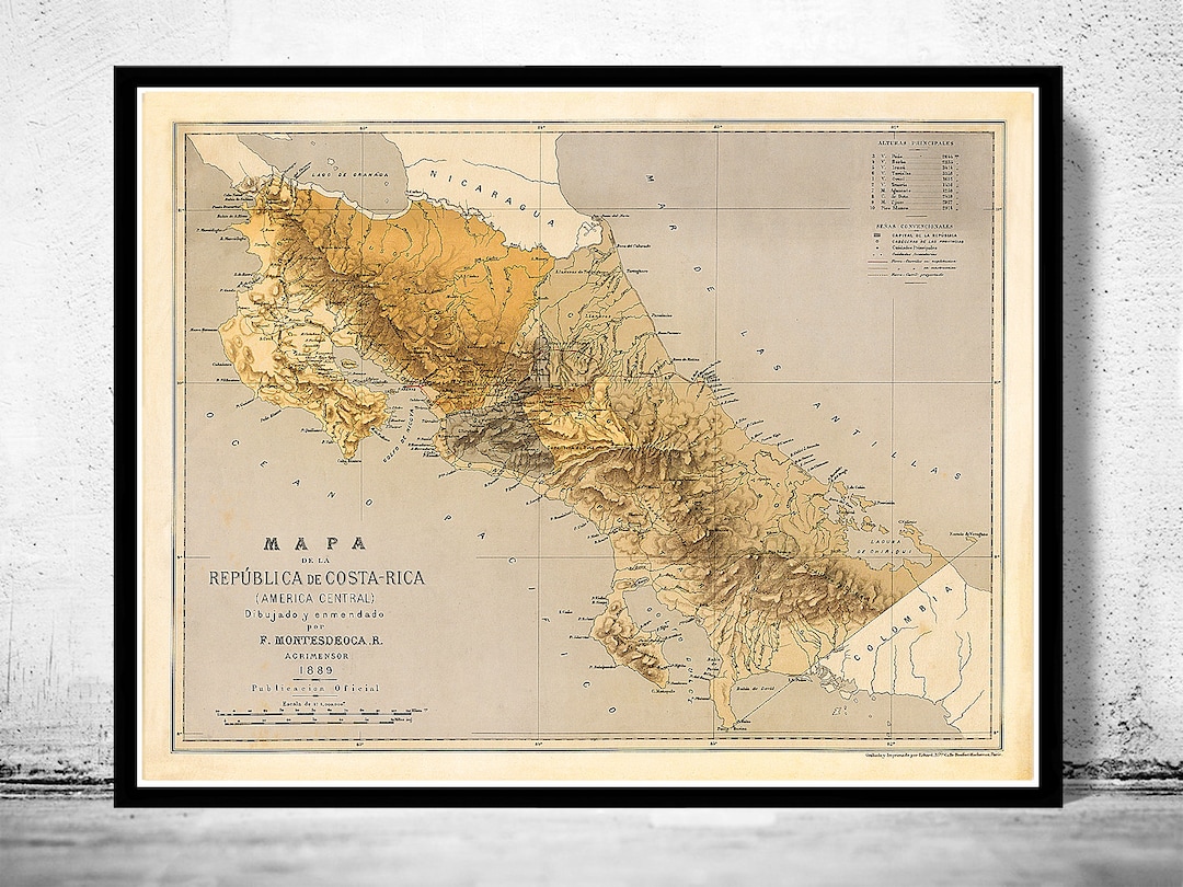 Old Map of Costa Rica 1889 Fine Reproduction Vintage - Etsy UK