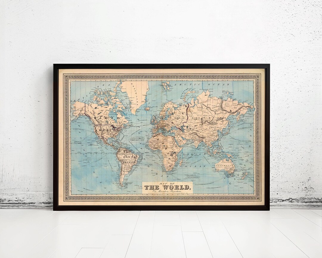 Vintage World Map 1876 Mercator Projection Vintage Map | World Map Gift ...