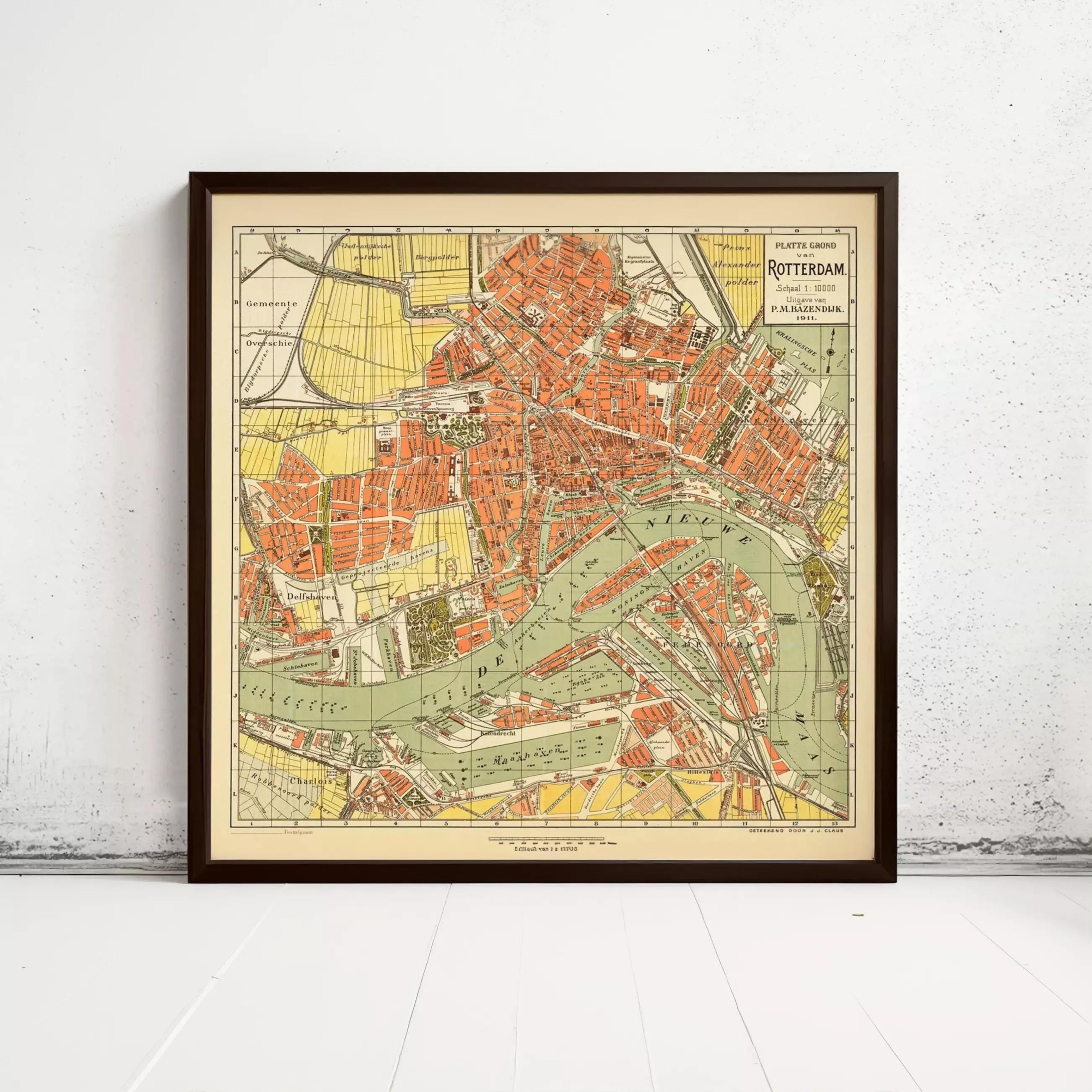 Old Map of Rotterdam the Netherlands 1911 Vintage Map | Wall Map Print ...
