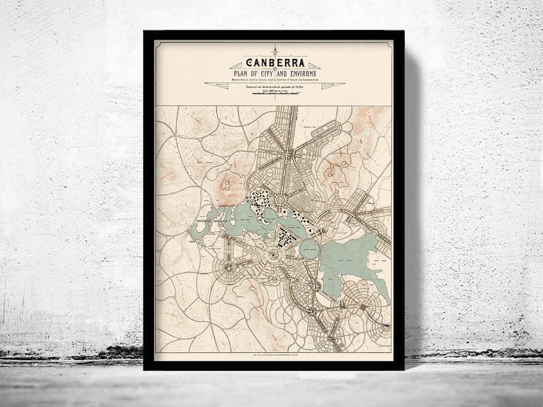 Old Map of Canberra City Australia 1918 Vintage Map | Vintage Map Wall ...