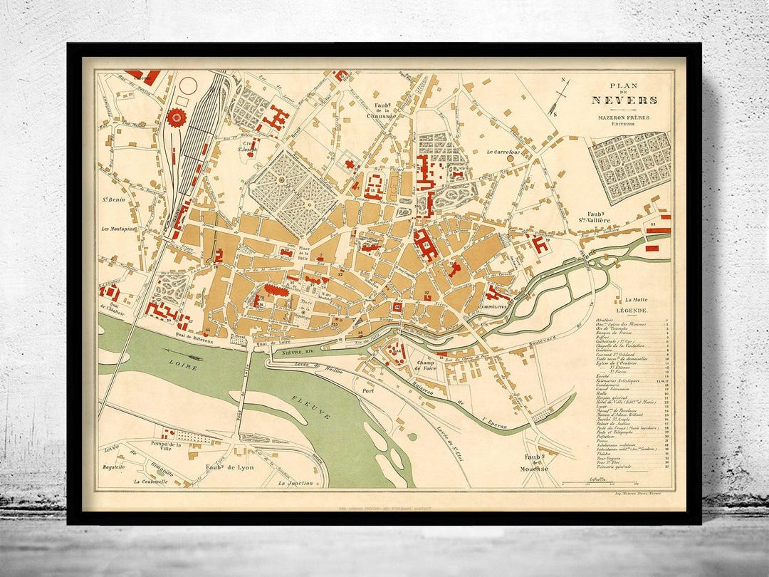 Old Map of Nevers France 1890 Vintage Map | Vintage Map Wall Art Print ...