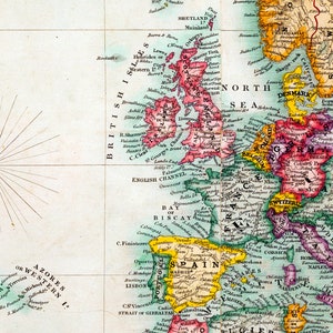 Beautiful World Map Vintage Atlas 1849 Mercator Projection World Map ...