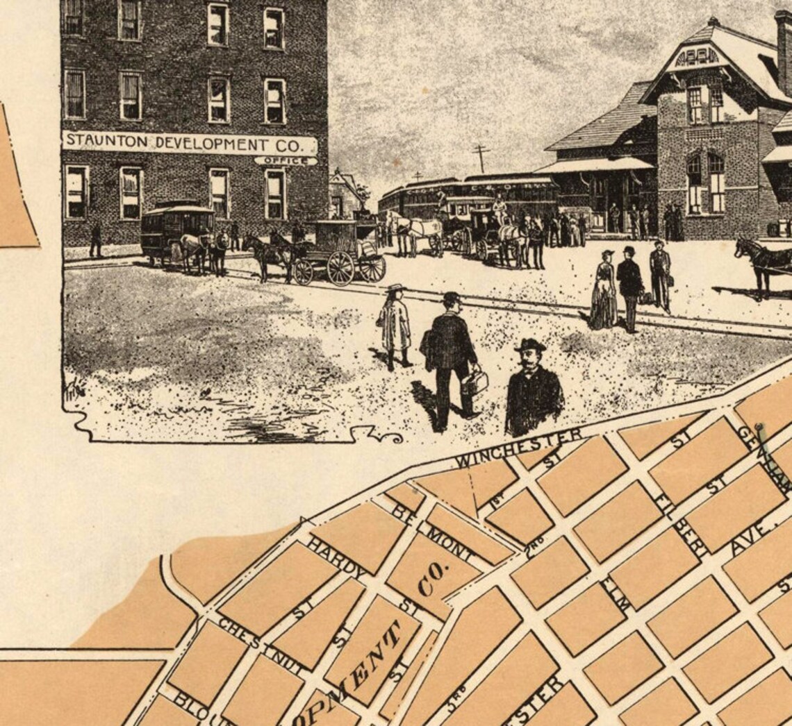 Old Map of Staunton Augusta County Virginia 1891 Vintage | Etsy