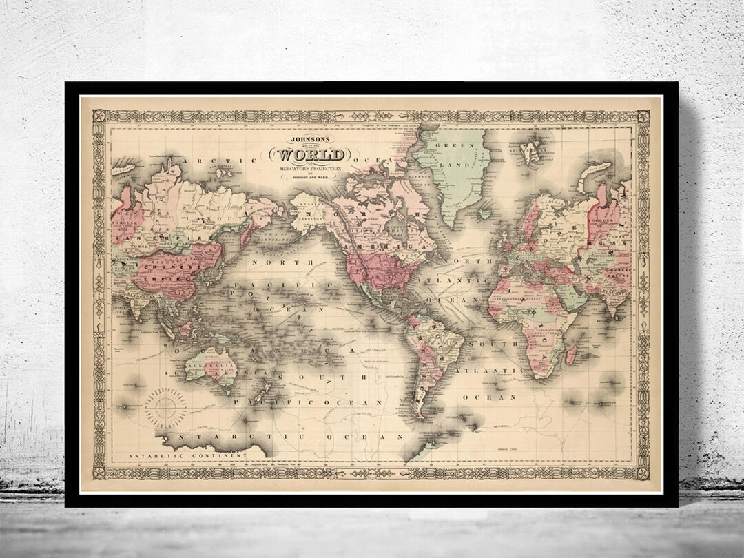 Old World Map Atlas Vintage World Map 1864 Mercator Projection World ...
