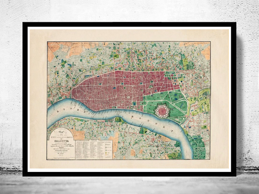 Old Map of Calcutta Kolkata India 1832 Vintage Map Vintage Poster Wall ...