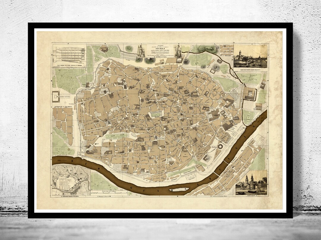 Old Map of Seville Sevilla Spain 1848 Vintage Map Vintage Poster Wall ...