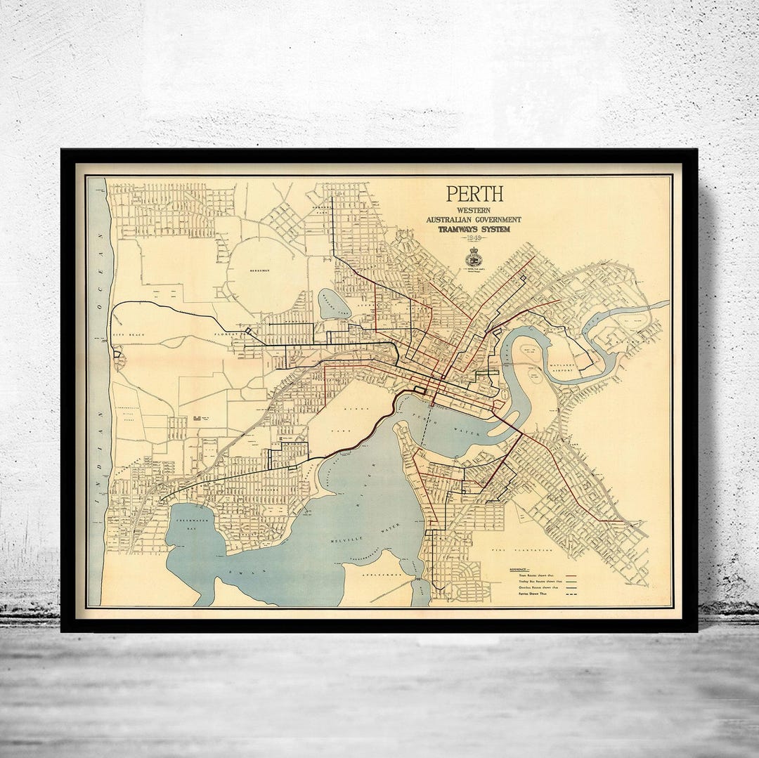 Old Map of Perth Australia 1949 Vintage Map | Wall Map Print - Etsy Canada