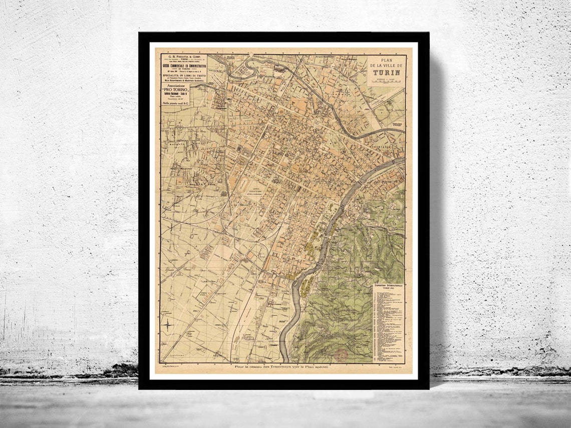 Old Map of Turin Torino Italy Italia 1911 Vintage Poster | Etsy