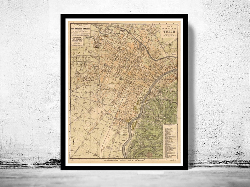 Old Map of Turin Torino Italy Italia 1911 Vintage Poster | Etsy