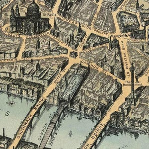 Old Map of London 1892 Birdseye View London Vintage Map | Vintage Map ...