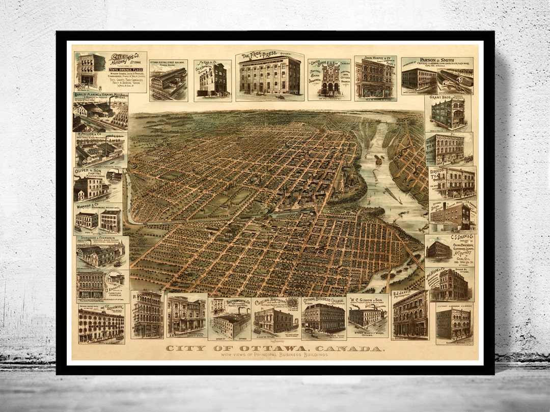 Old Map of Ottawa Canada 1895 Panoramic View | Vintage Poster Wall Art ...