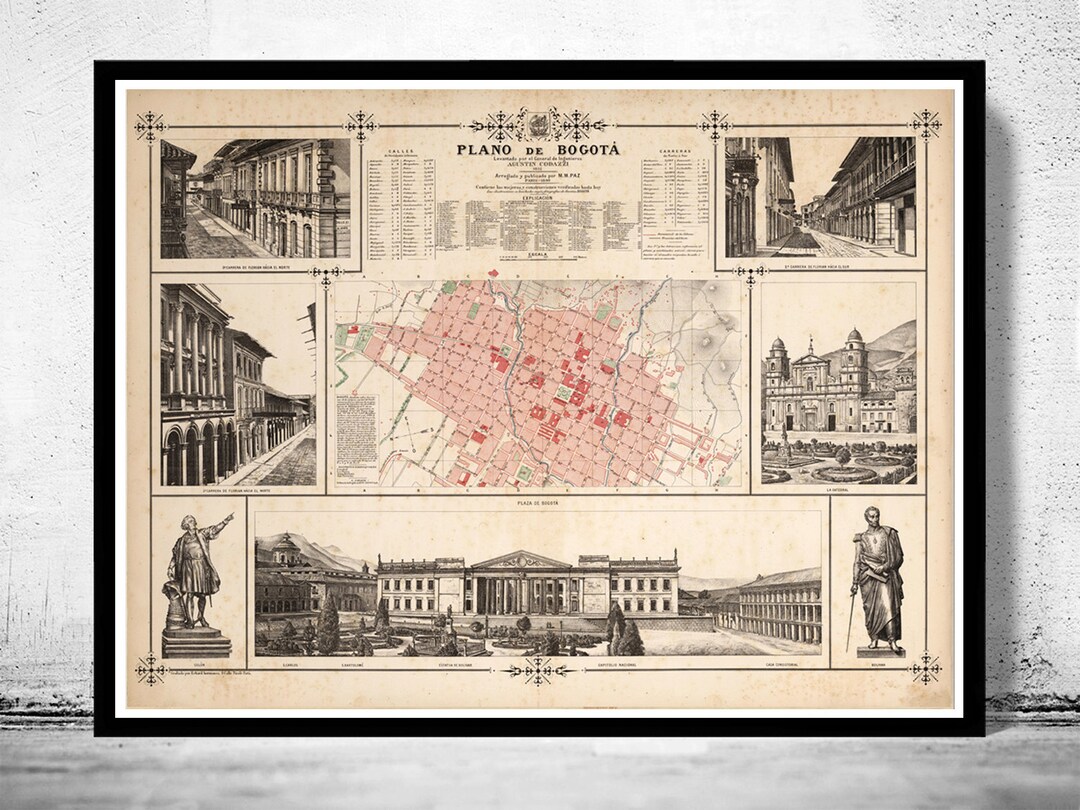 Old Map of Bogotá Colombia 1890 Vintage Map Vintage Poster Wall Art ...