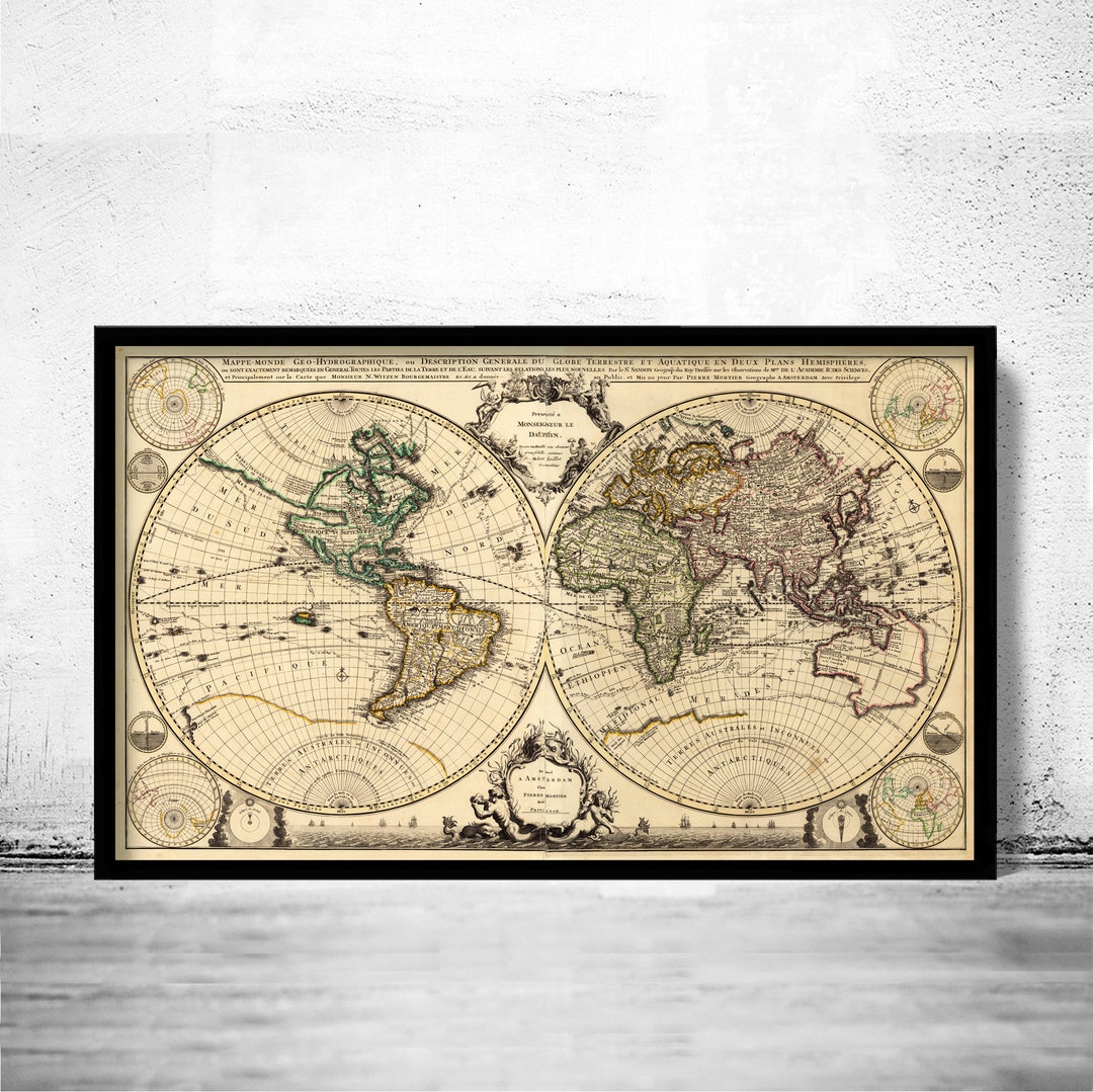 Beautiful Old World Map 1703 Vintage World Map Wall Map Print World Map ...