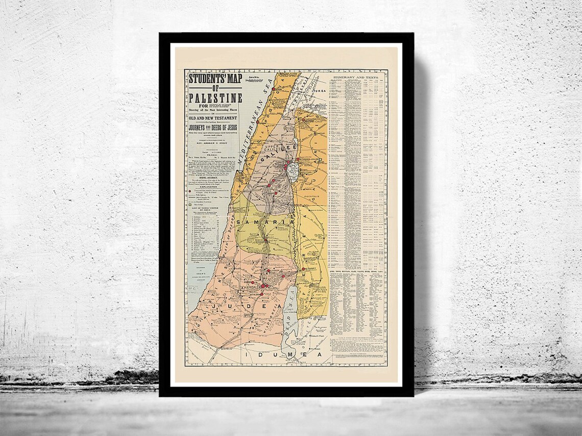 Old Map of Palestine Jesus 1905 Religious Vintage Map of | Etsy
