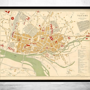 Old Map of Nevers France 1890 Vintage Map Vintage Poster Wall Art Print ...