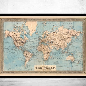 Vintage World Map 1876 Mercator Projection Vintage Map - Etsy
