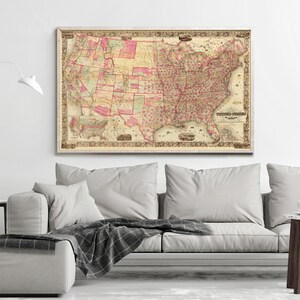 Old Map of United States 1867 Vintage Map of USA Wall Map | Vintage ...