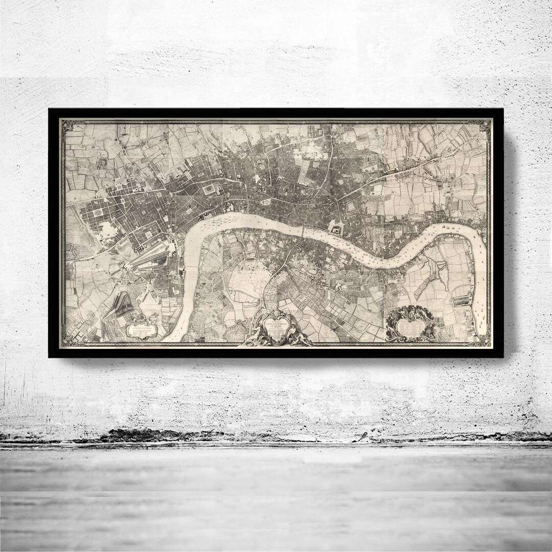 Beautiful Old Map of London 1746 John Rocque Vintage Map of London ...