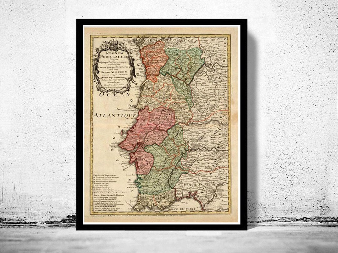Old Map of Portugal 1736 Mapa De Portugal Portuguese Map Vintage Map ...