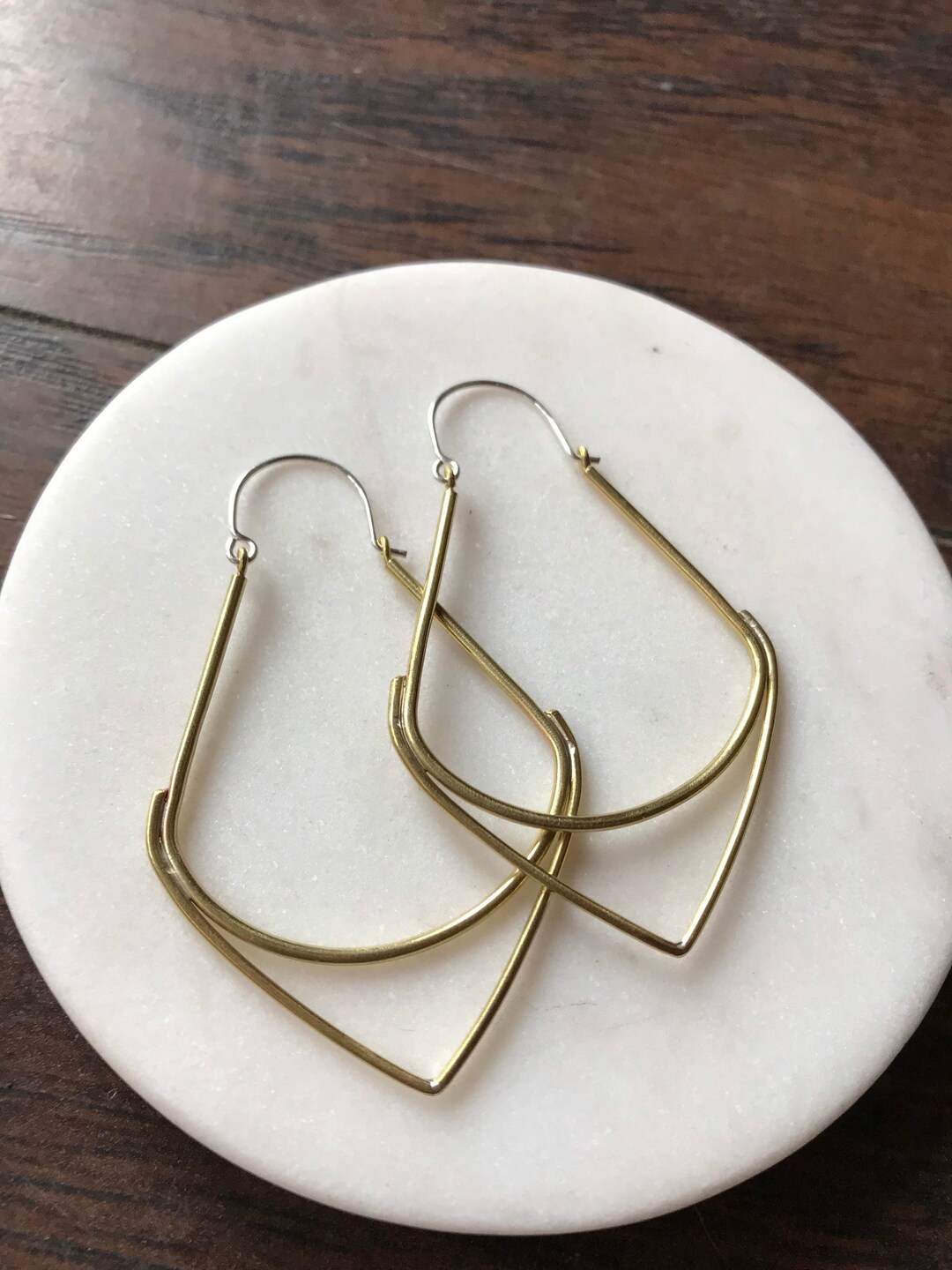 Handmade Brass Geometric Hoop Earrings Minimal Modern Hypoallergenic ...